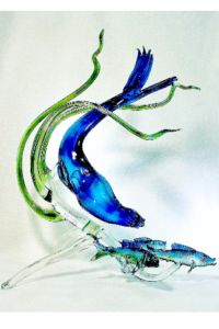 Glass Diving Seal Chasing 3 fish in Kelp. - Glass Art, Glass Sea ...