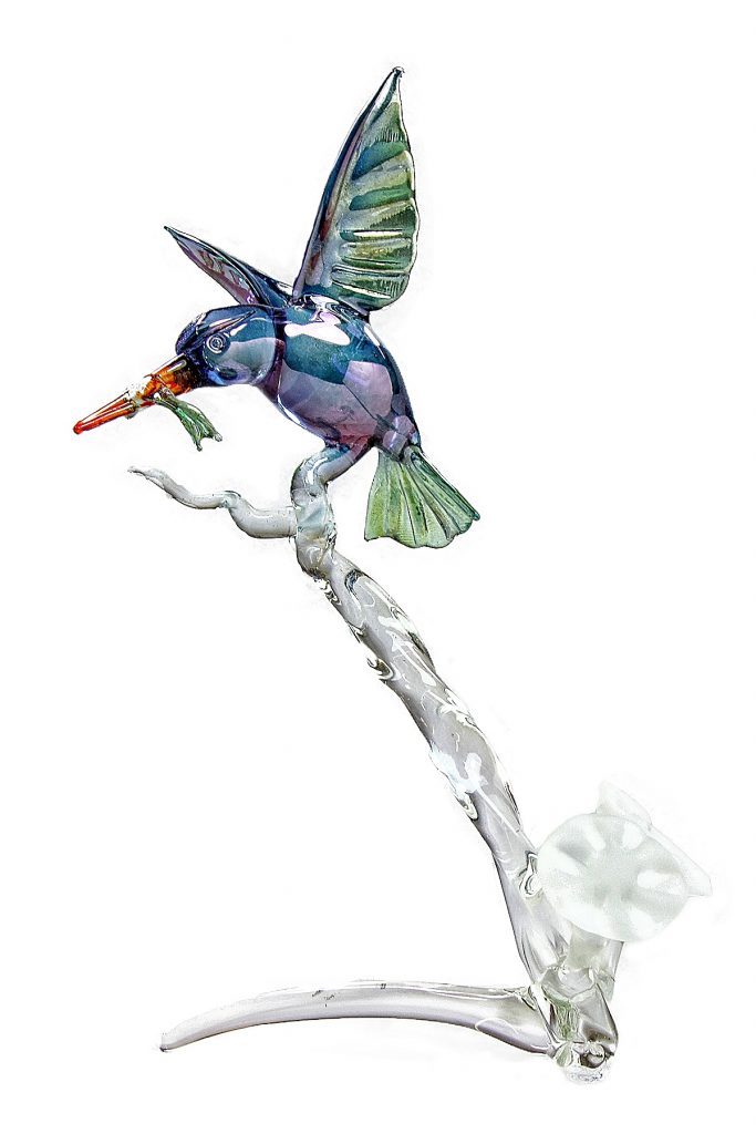 Glass Kingfisher on Log Large - Glass Art, Glass Birds - Glassblobbery.com